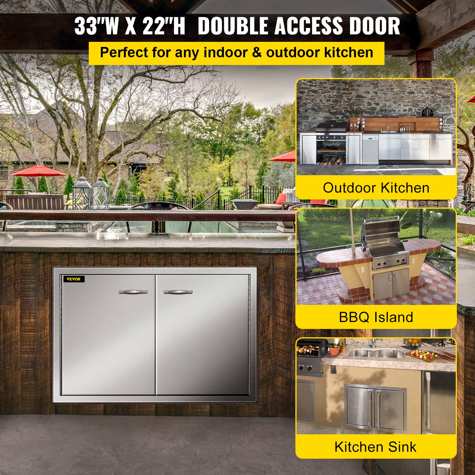 VEVOR BBQ Access Door 33W x 22H Inch, Double BBQ Door Stainless Steel ...