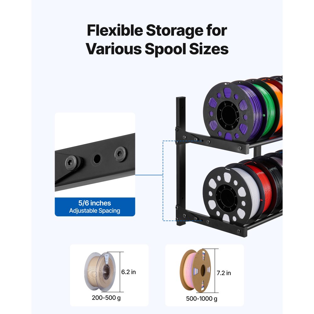 VEVOR Wall Mount Printer Filament Storage Rack, 2-Tier Wall Bracket ...