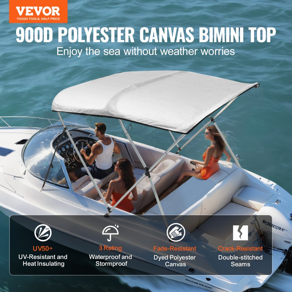 VEVOR 3 Bow Bimini Top Boat Cover, 900D Polyester Canopy with 1 ...