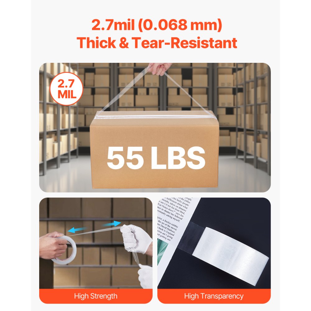VEVOR Clear Packing Tape, 3 inches Core, 6 Rolls 1.88 Inches x 65 Yards ...