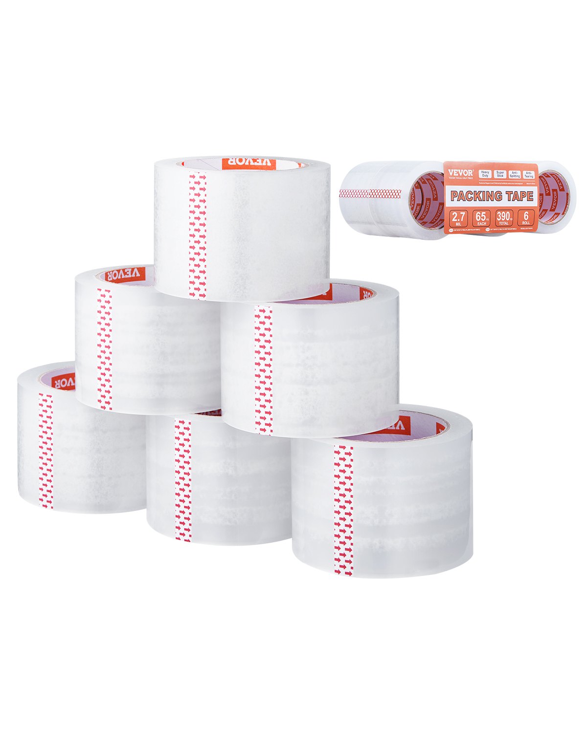 VEVOR 3 Inch Clear Packing Tape – 6 Rolls, 65 Yards