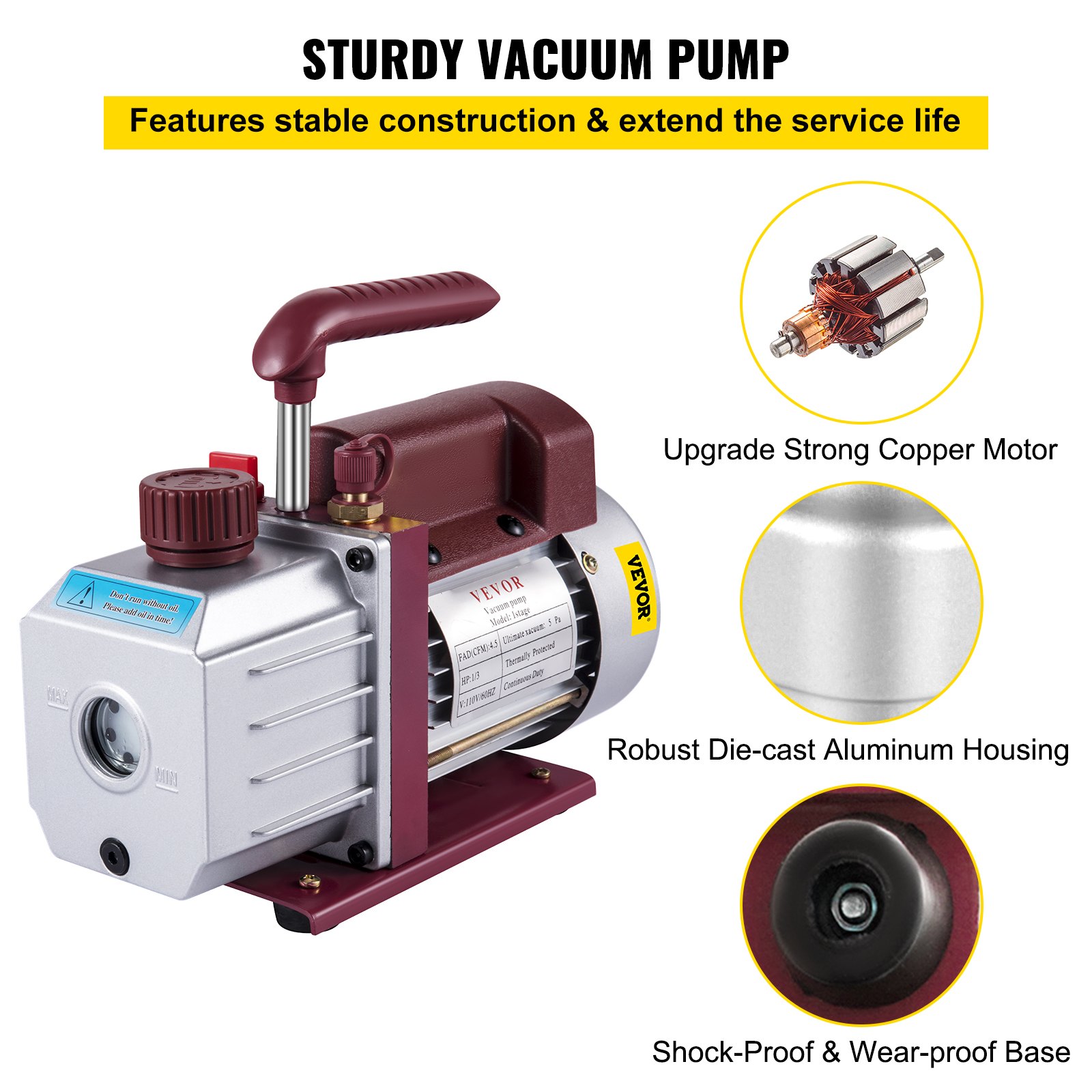 VEVOR Vacuum Pump 4.5CFM Vacuum Pump HVAC Single-Stage Rotary Vane ...
