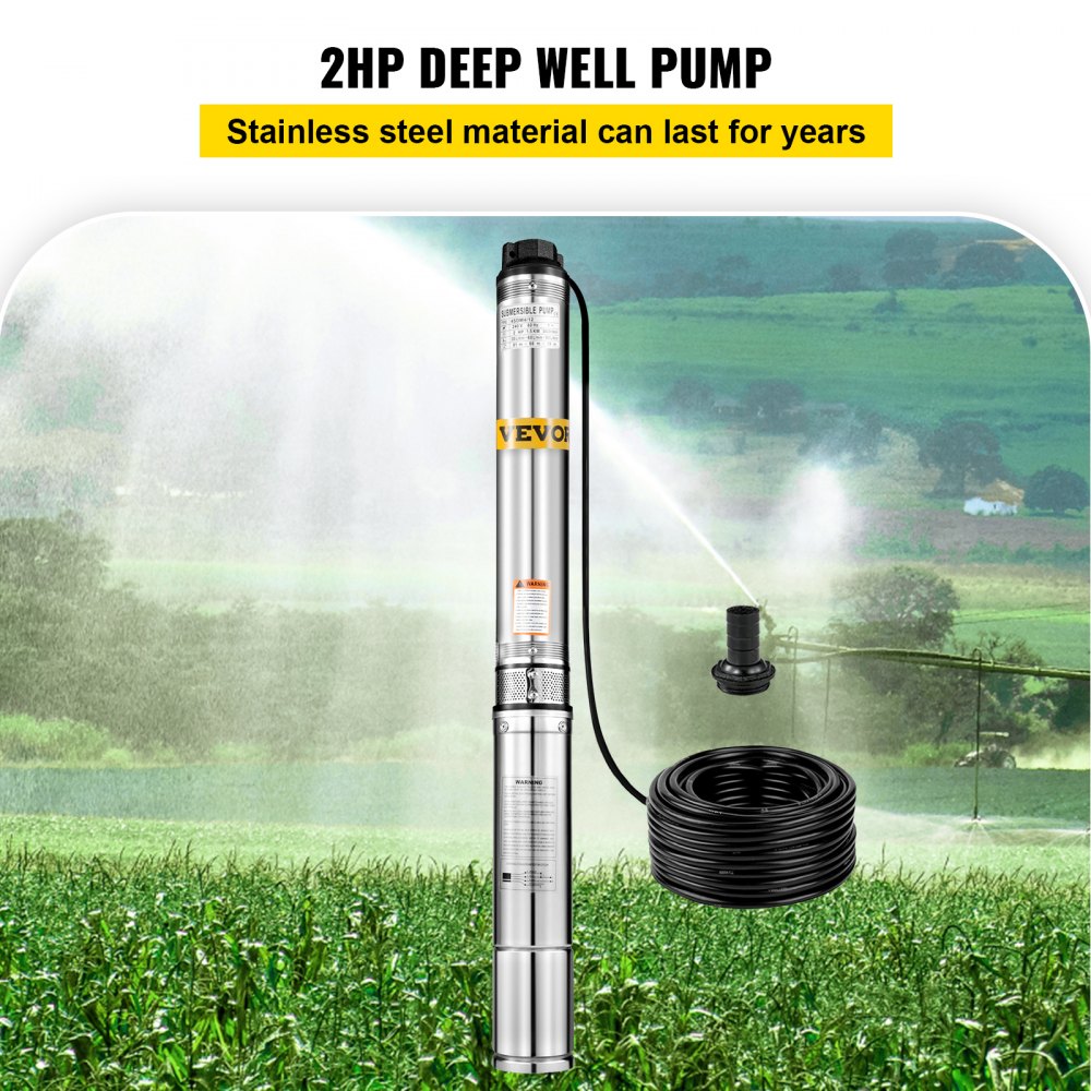 VEVOR Well Pump 2 HP 220V Submersible Well Pump 440ft Head 42GPM ...
