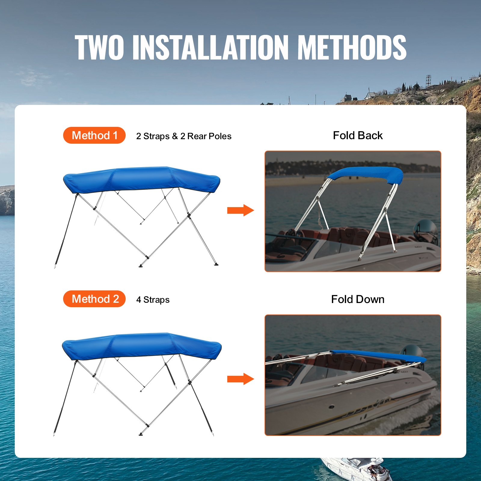 VEVOR 4 Bow Bimini Top Boat Cover, 900D Polyester Canopy with 1 ...