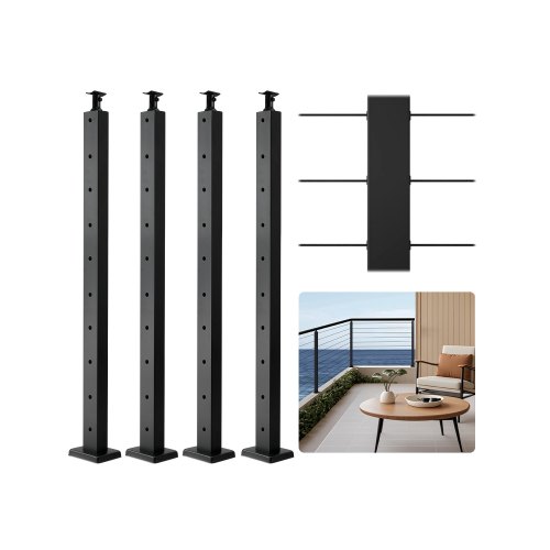 VEVOR 4-Pack Cable Railing Post, 36x1x2 In Horizontal-Hole Deck Railing ...