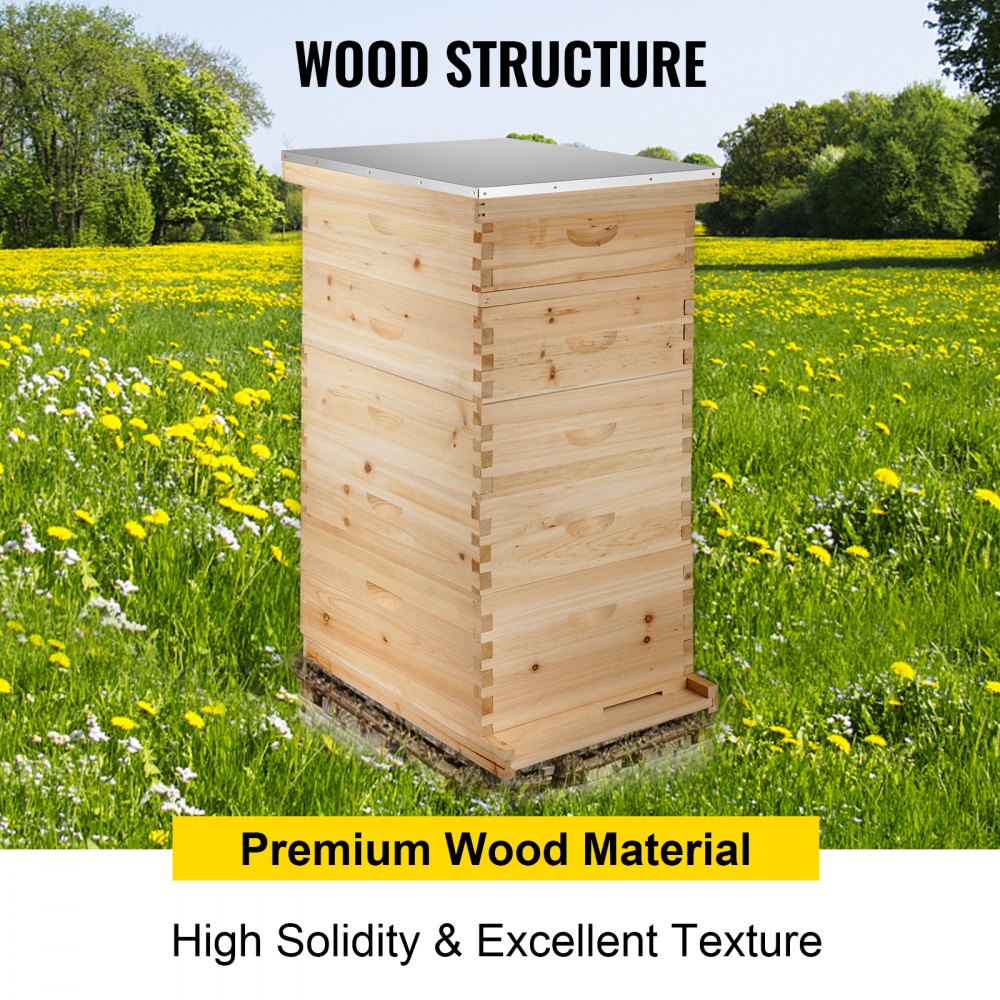 VEVOR 5 Boxes 10-Frame Bee Hive 1 Deep and 4 Medium Box Beehive Frames ...