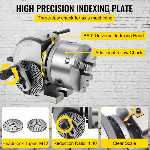 VEVOR BS-0 Precision Dividing Head, Horizontal Dividing Head with 3-Jaw ...