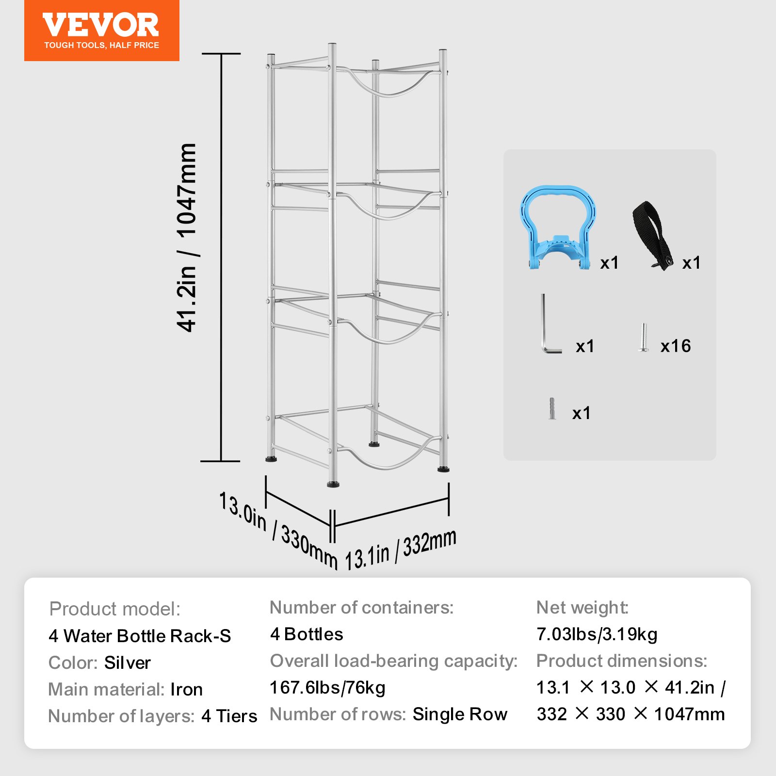 VEVOR 4 Tiers Water Jug Holder Single Row Water Bottle Rack for 4 ...