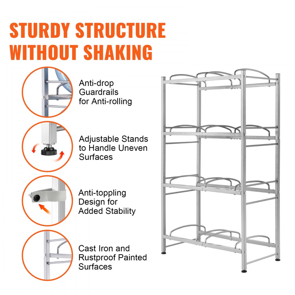 VEVOR 4 Tiers Water Jug Holder Double Row Water Bottle Rack for 8 ...