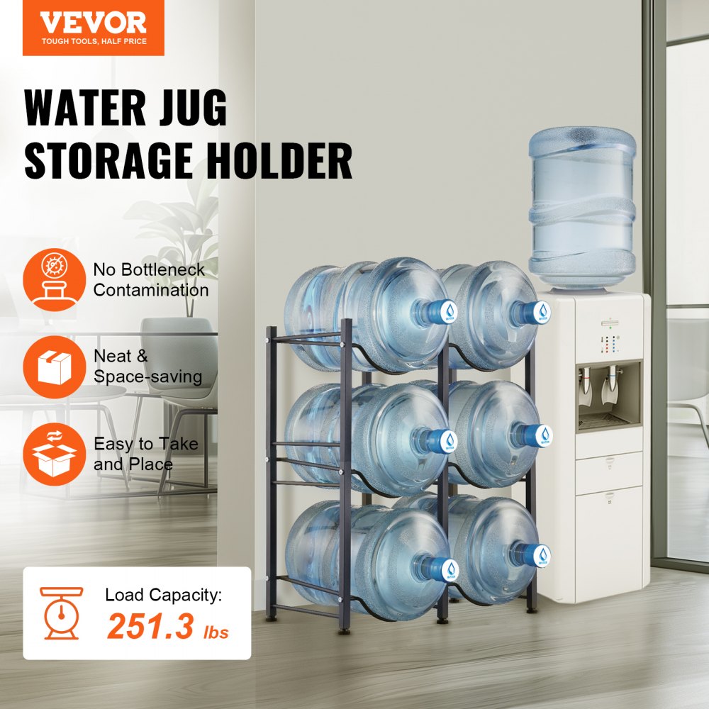 VEVOR 3 Tiers Water Jug Holder Double Row Water Bottle Rack for 6 ...