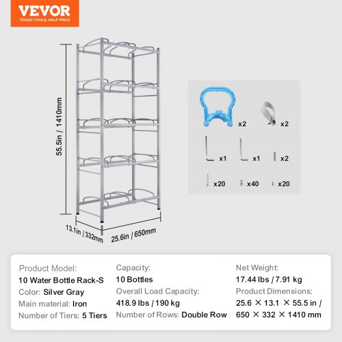 VEVOR 5-Tier Water Jug Holder Double Row Water Jug Rack 10 Bottles ...