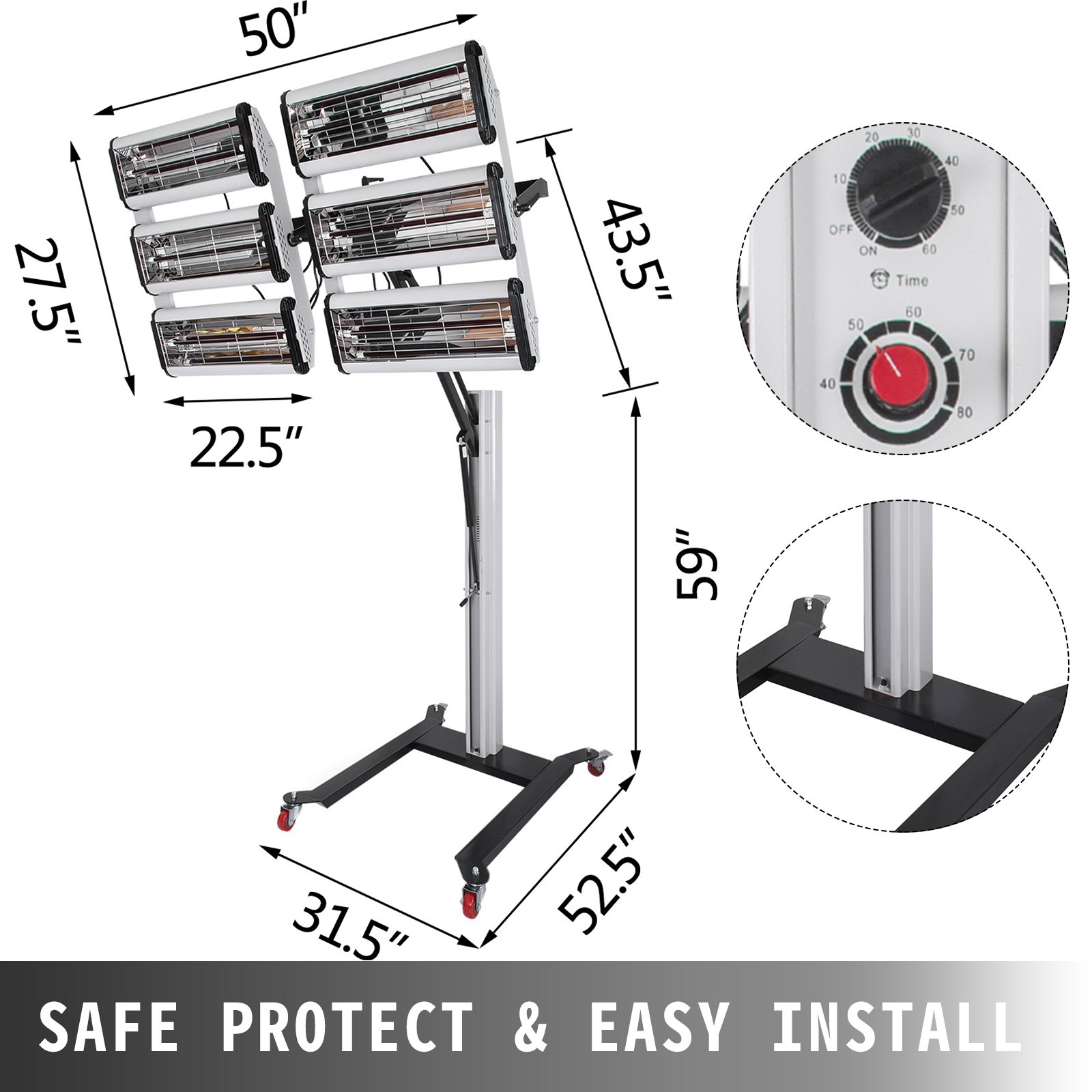 VEVOR Paint Curing Lamp 6000W Baking Infrared Auto Body Repair Lamp ...