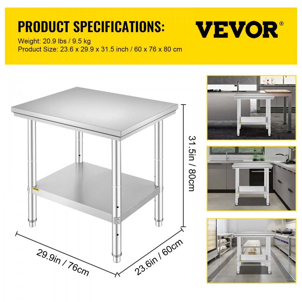 VEVOR Stainless Steel Commercial Kitchen WORK TABLE 610x762mm | VEVOR AU