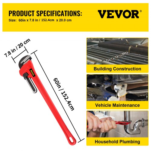 VEVOR Pipe Wrench, 60 inch, Heavy Duty Cast Iron Straight Plumbing ...