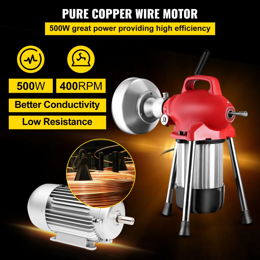Drain Cleaning Machine 500 Watt Sectional Drain Cleaner 75' x 5/8 ...