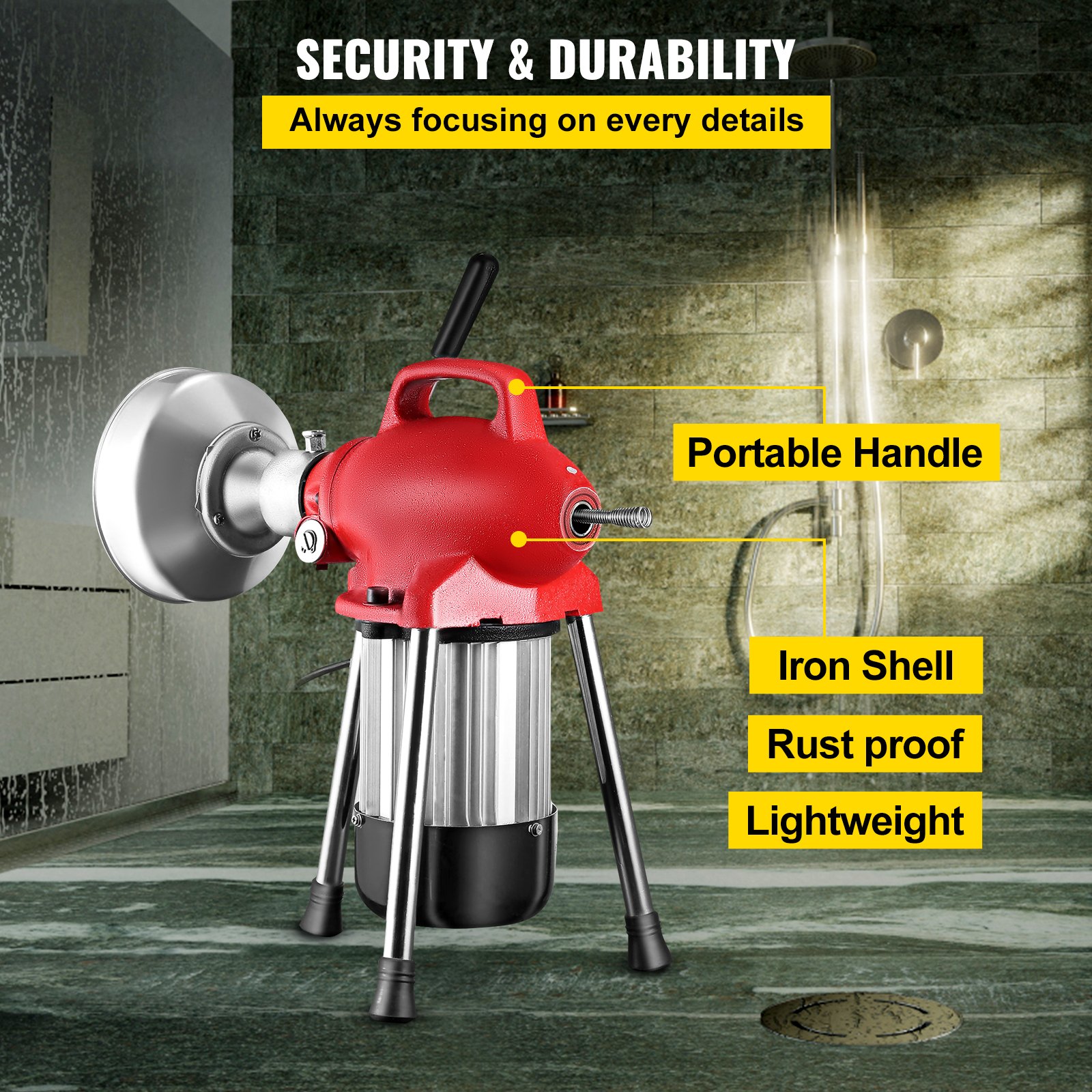 Drain Cleaning Machine 500 Watt Sectional Drain Cleaner 75' x 5/8 ...