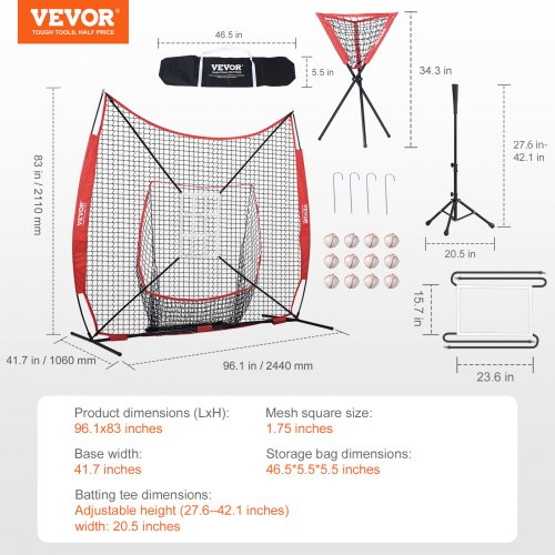 VEVOR 7x7 ft Baseball Softball Practice Net, Portable Baseball Training ...