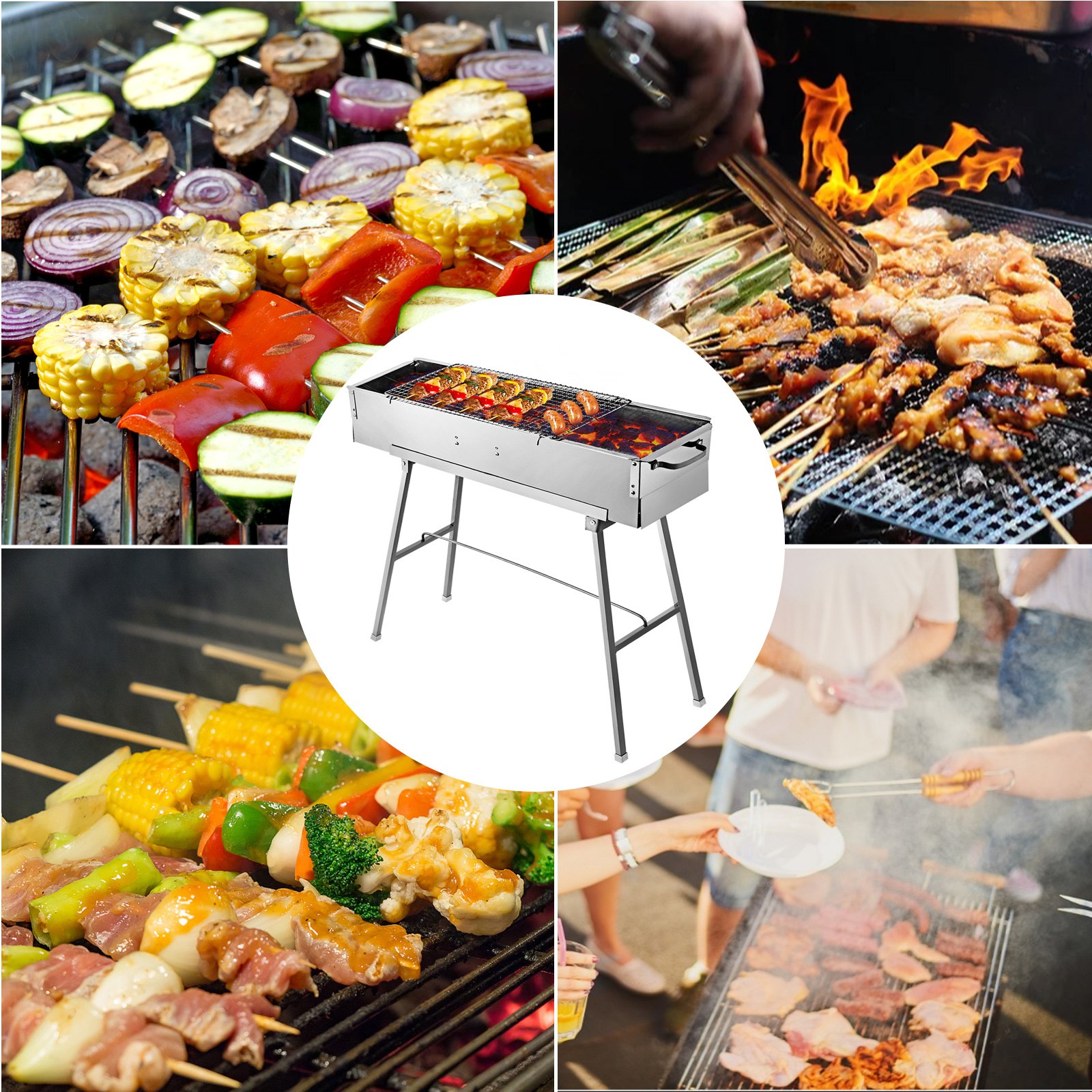 VEVOR Folded Portable Charcoal BBQ Grill 32" X 8" Stainless Steel Kebab Perfect for Outdoor ...
