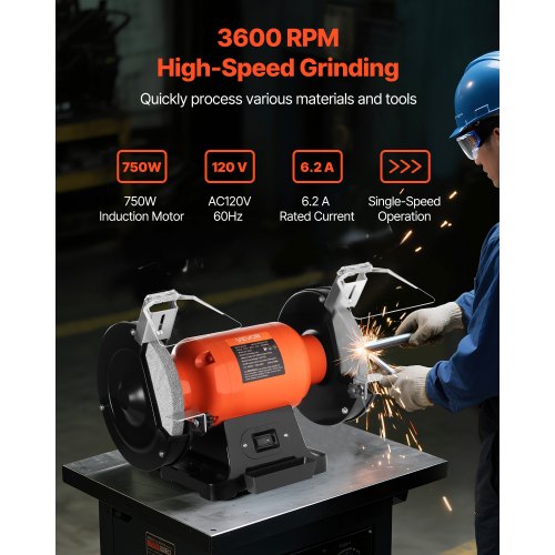 VEVOR Bench Grinder 8-inch Bench Grinder 750W 3450RPM High-Speed Table ...