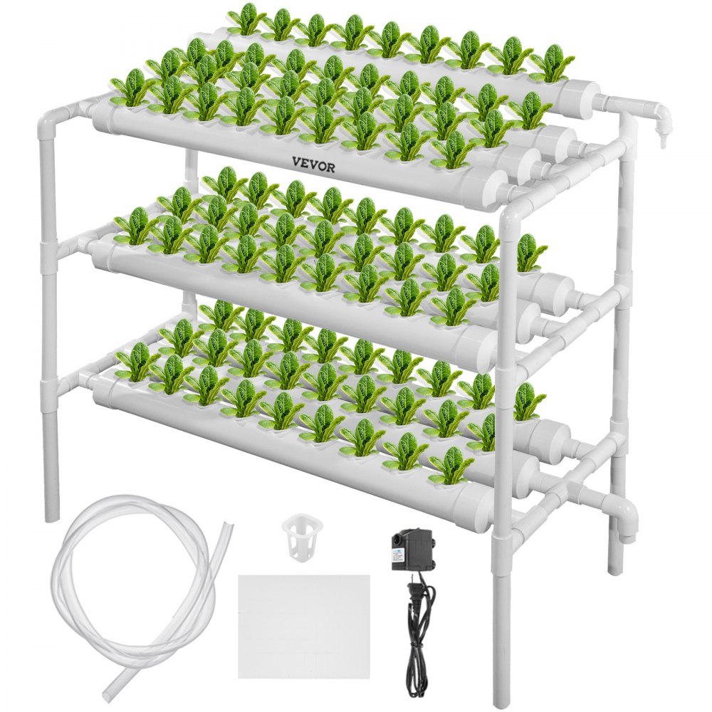 VEVOR Hydroponic Grow Kit 90 Sites 10 Pipe NFT PVC Hydroponic Pipe Home ...