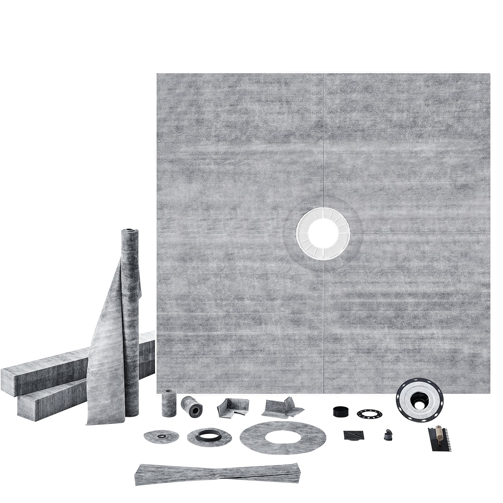 VEVOR Shower Curb Kit, 72"x72" Shower Pan Kit with 2" ABS Central ...