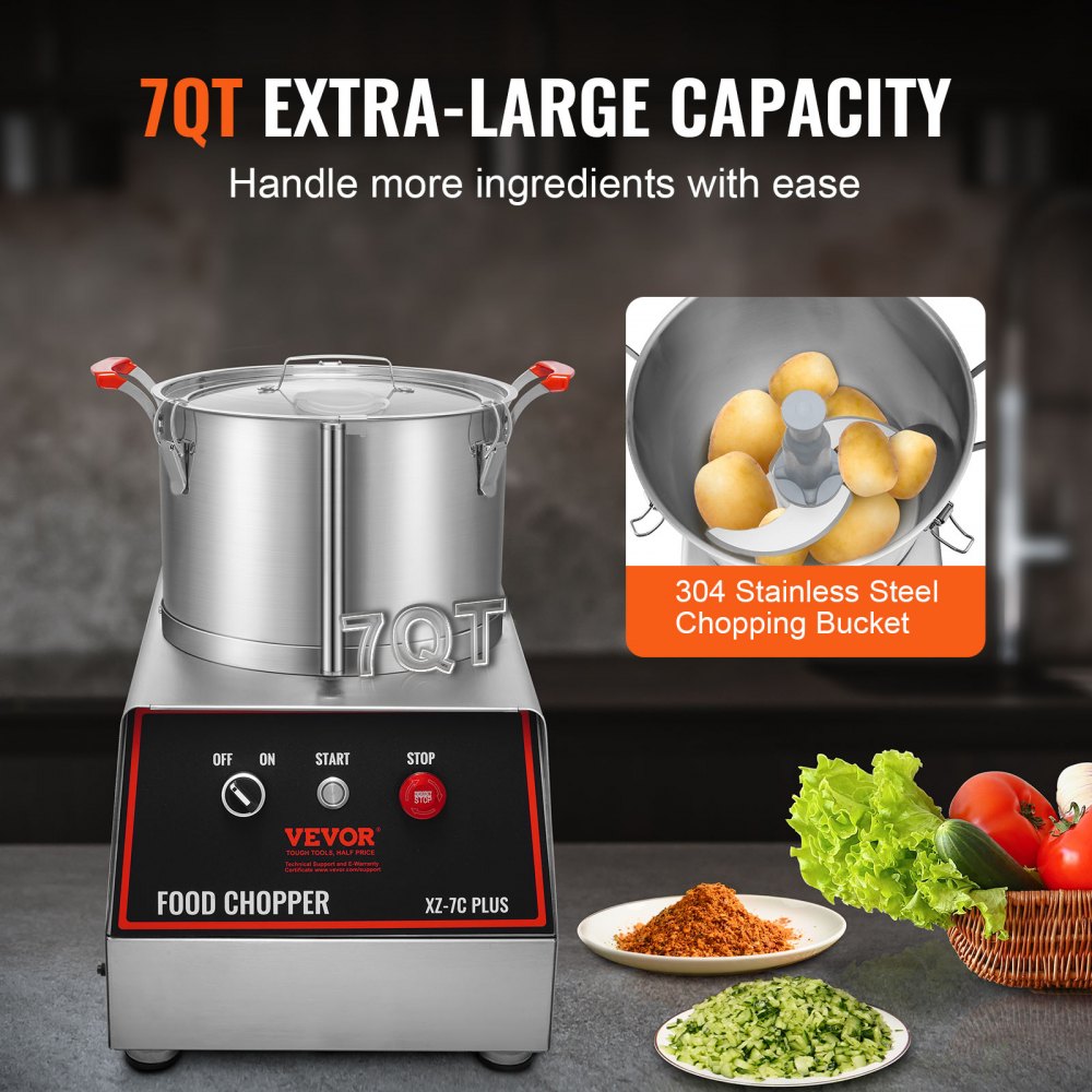 VEVOR Food Processor & Vegetable Chopper, 7 Quart Bowl, 750W Food-Grade ...
