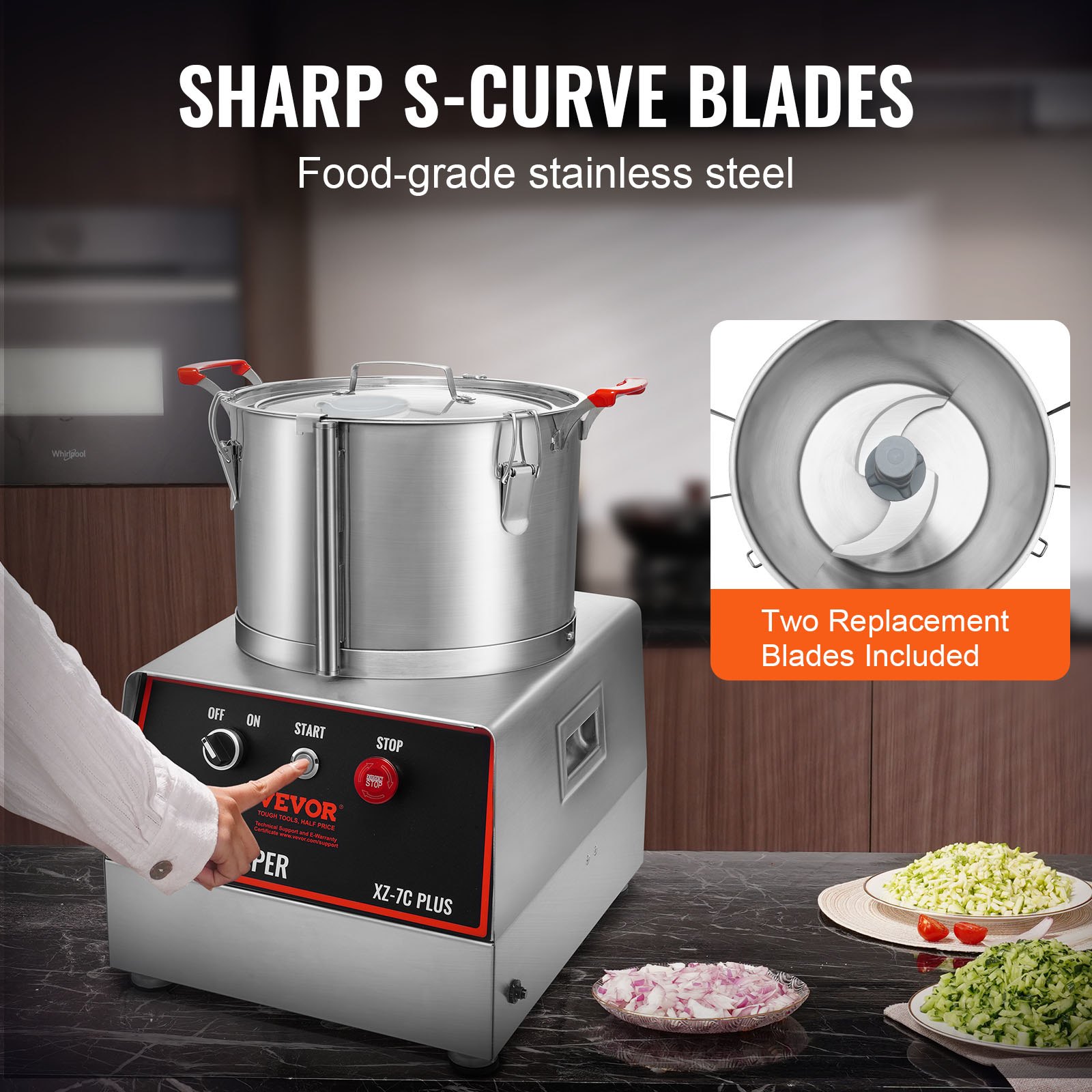 VEVOR Food Processor & Vegetable Chopper, 7 Quart Bowl, 750W Food-Grade ...