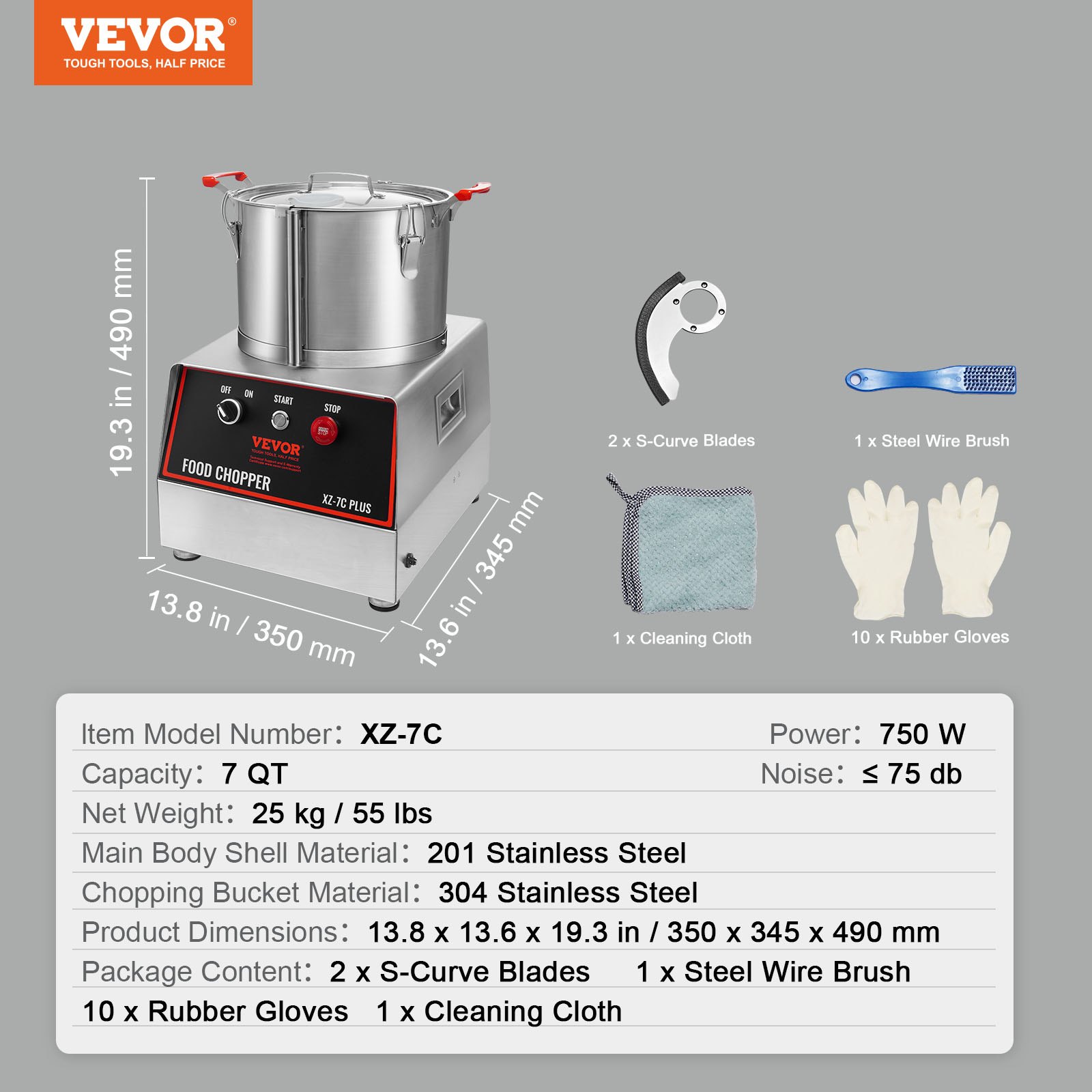 VEVOR Food Processor & Vegetable Chopper, 7 Quart Bowl, 750W Food-Grade ...