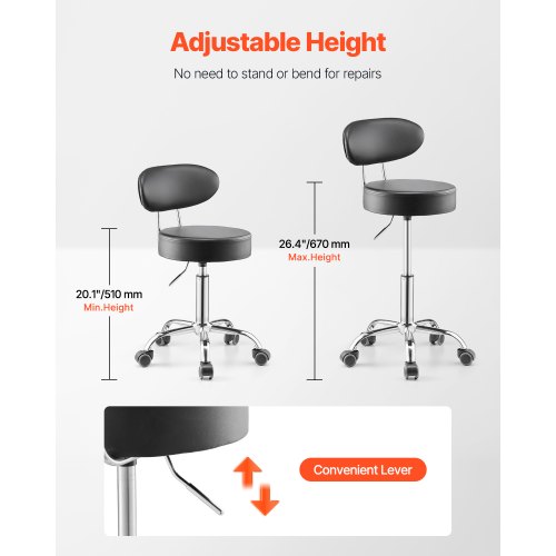 Shop Stool Adjustable Garage Seat 300 lbs Load with Backrest & Wheels ...