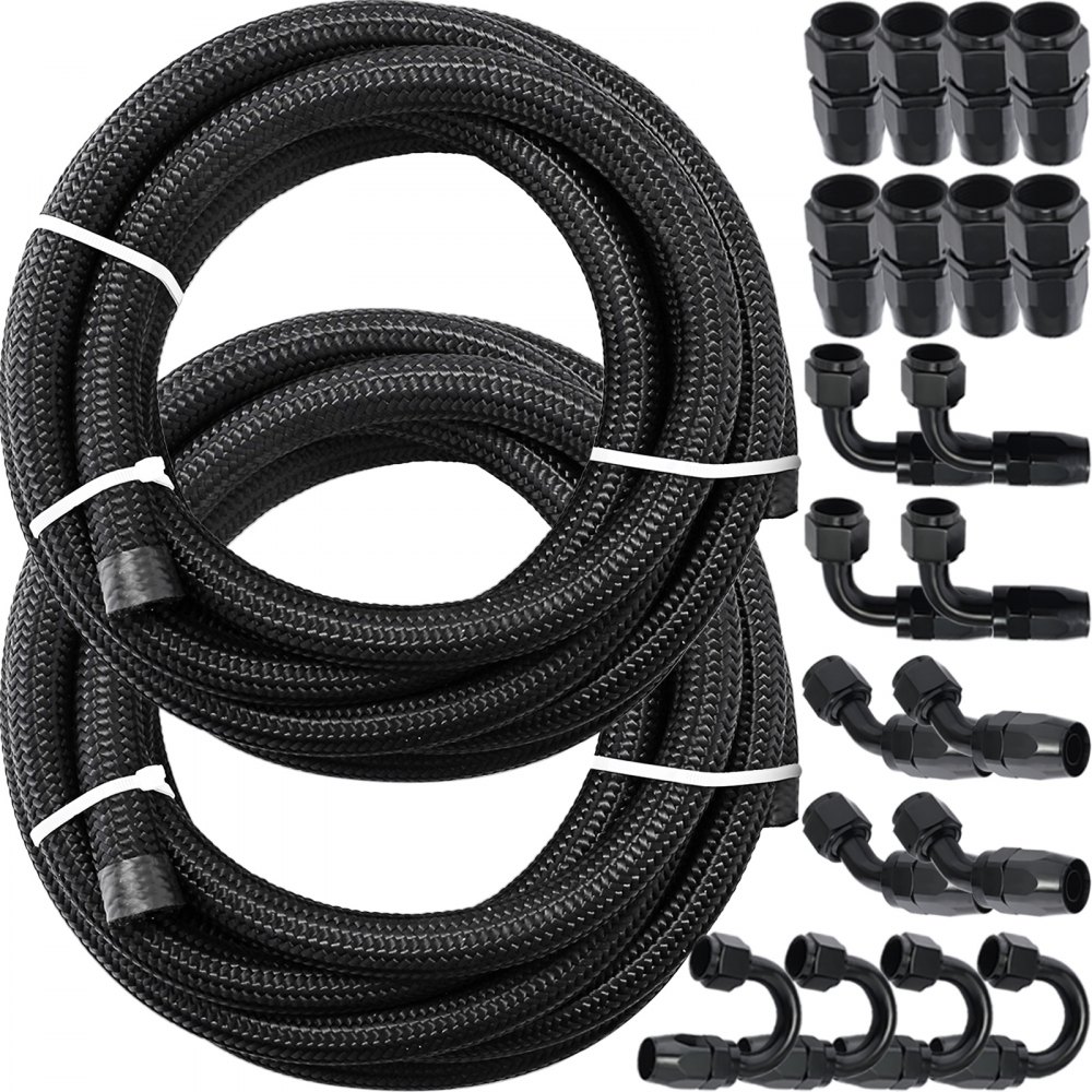 VEVOR 8AN Fuel Line, 20 Pcs 8AN Fuel Hose Kit, 32.8Ft BK Nylon ...