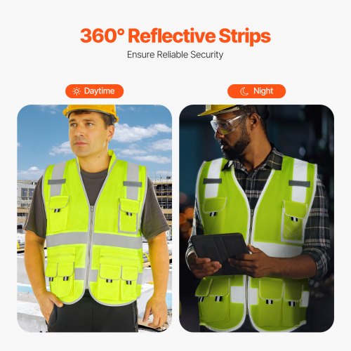 Safety Vest Reflective Yellow Work Vest with 10 Pockets for Men & Women ...