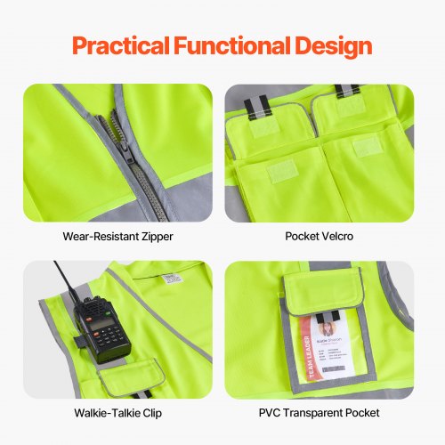 Safety Vest Reflective Yellow Work Vest with 10 Pockets for Men & Women ...