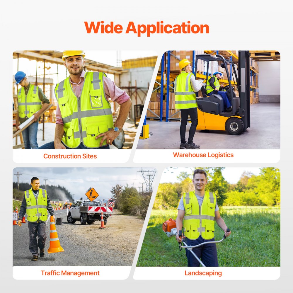 Safety Vest Reflective Yellow Work Vest with 10 Pockets for Men and ...