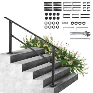VEVOR Outdoor Stair Railing, Fits for 0-5 Steps Transitional Wrought ...