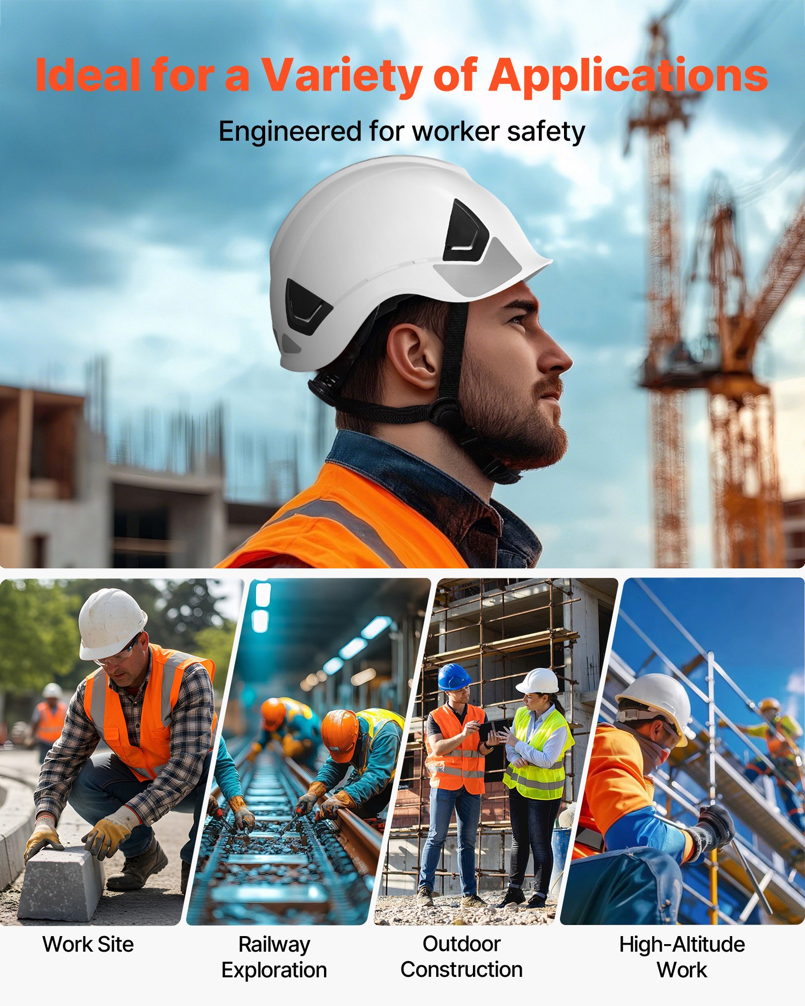 VEVOR Ansi Z89 1 Hard Hat - 20.87 to 25.2 Inches, 6-Point