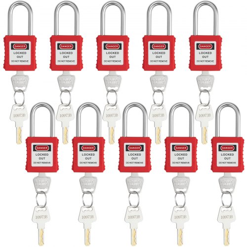 VEVOR Lockout Tagout Locks Set, 10 PCS Red Safety Lockout Padlocks, with 2 Keys Per Lock, OSHA ...