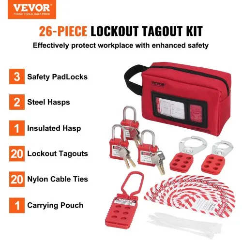 VEVOR Electrical Lockout Tagout Kit, 26 PCS Safety Loto Kit Includes ...