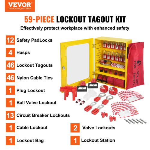 VEVOR Electrical Lockout Tagout Kit, 59 PCS Safety Lockout Tagout ...