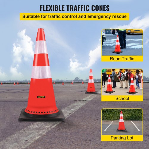 VEVOR Safety Cones, 8 x 30" Traffic Cones, PVC Orange Construction ...