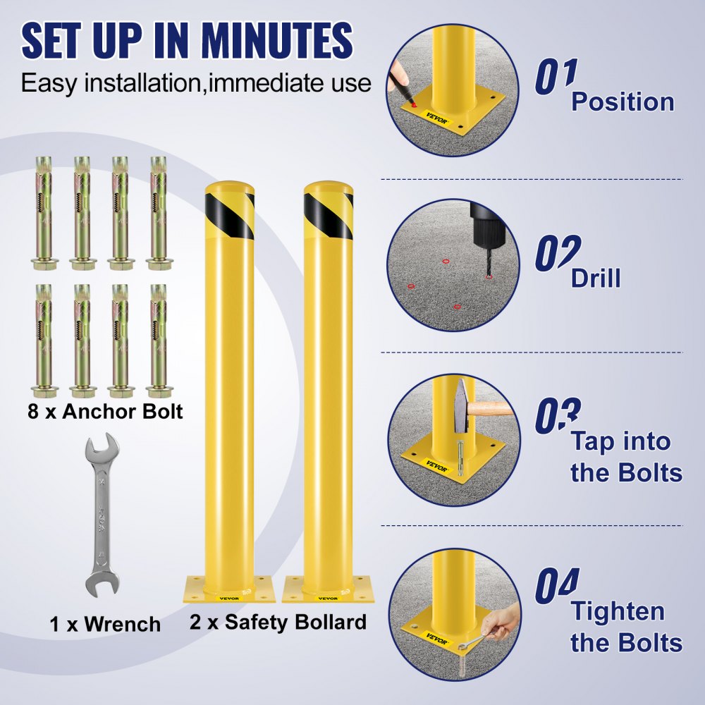 VEVOR Safety Bollard, 36 Inch Height Bollard Post, 4.5 Inch Diameter ...