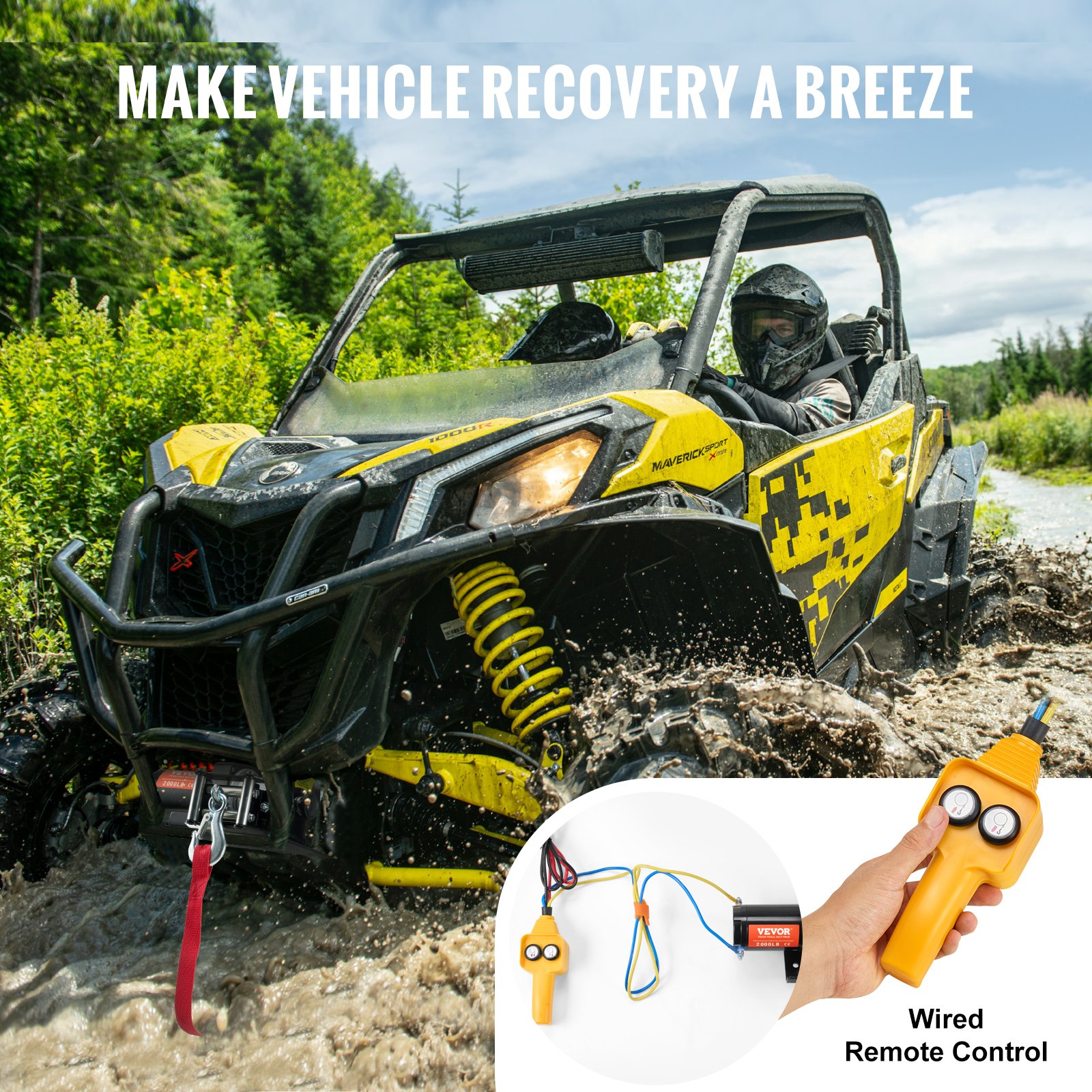 VEVOR 12V Electric Winch – 2000 lb ATV/UTV Power Pull