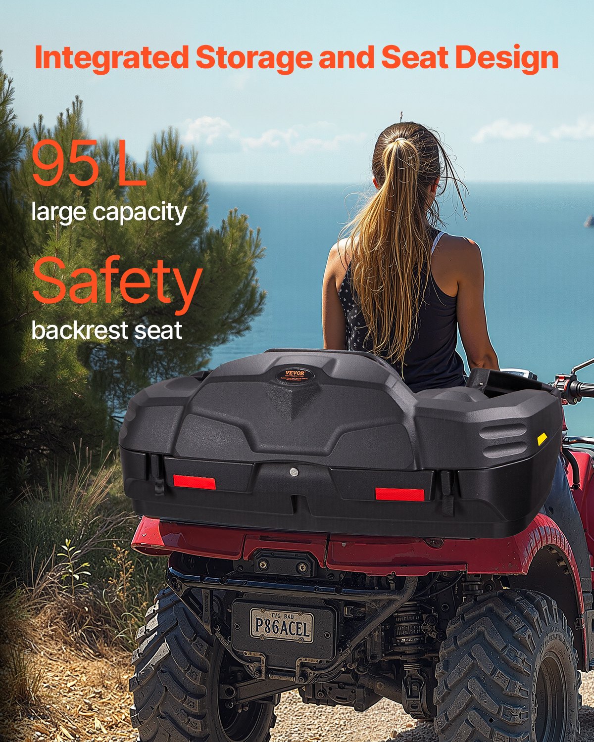 VEVOR ATV Rear Seat With Storage — 95L Cargo Box & Cushion