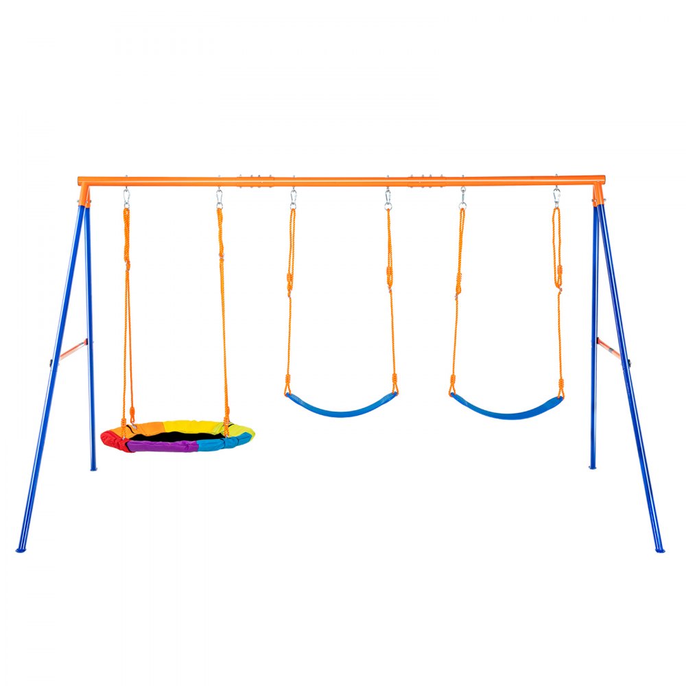 VEVOR Swing Sets for Backyard 1 Saucer 2 Belt Swing Seats A-Frame Metal ...
