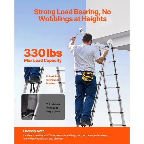 Telescoping Ladder A-Frame Stainless Steel Extension Step 16.5ft ...