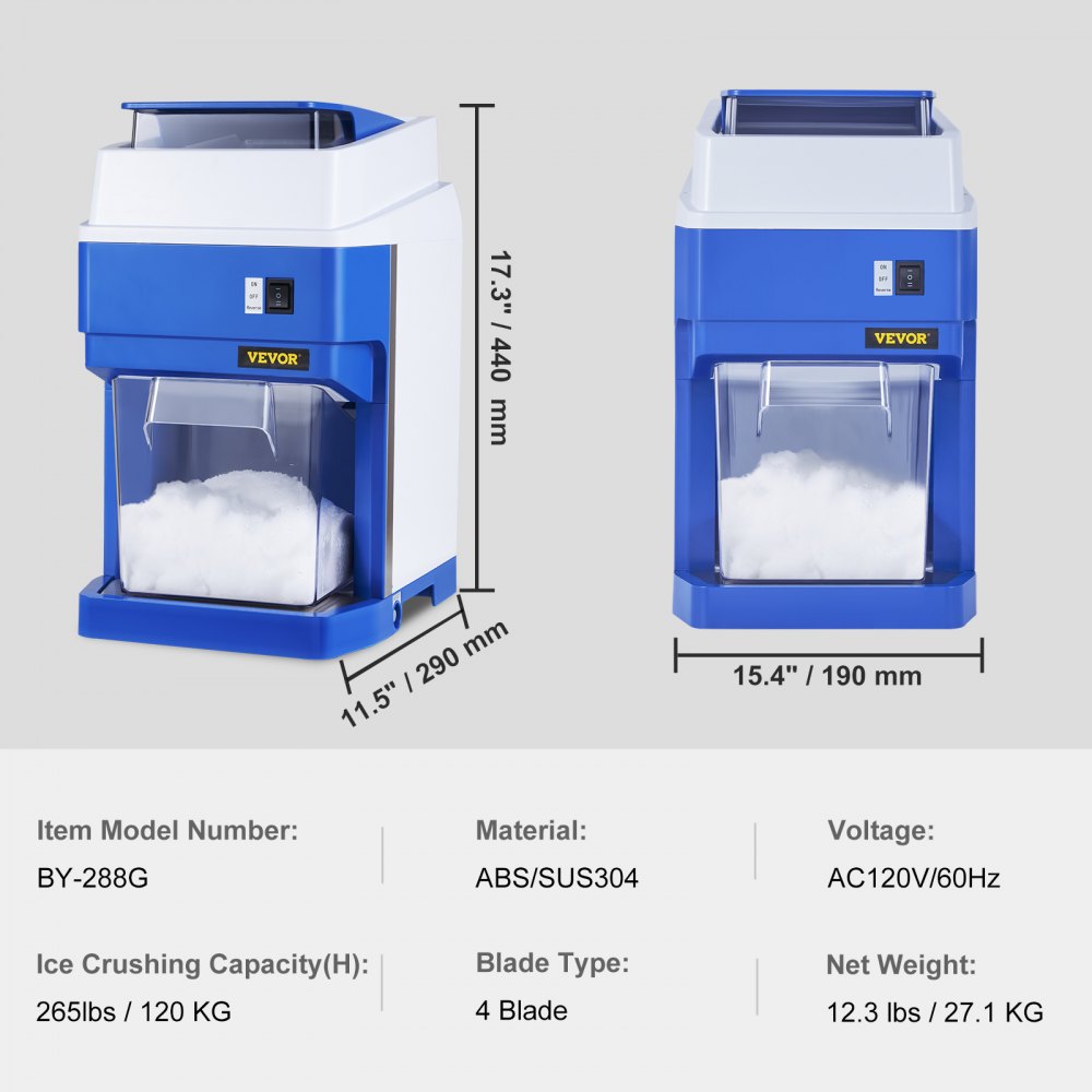 VEVOR Commercial Ice Shaver Crusher, 265lbs Per Hour Electric Snow Cone ...