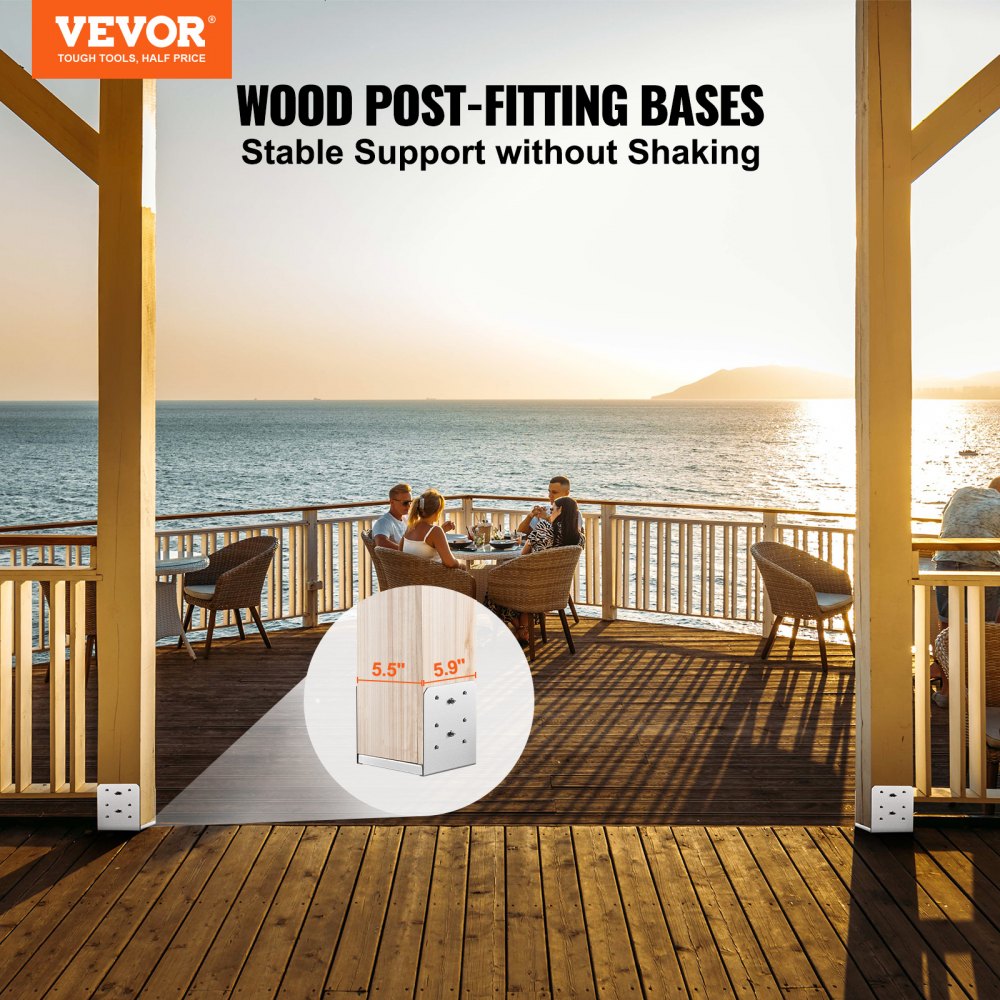 VEVOR 6"x 6" Post Base, 1Pcs Stainless Steel Adjustable Post Anchor ...