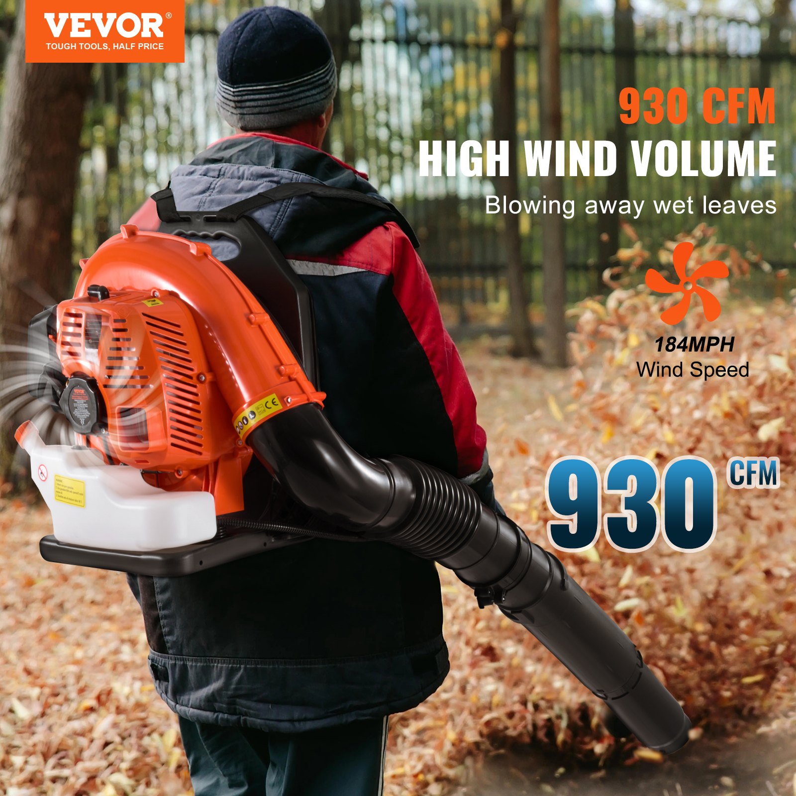 VEVOR Backpack Leaf Blower 79CC 2-Cycle Gas Leaf Blower 930CFM Air Volume 184MPH | VEVOR US