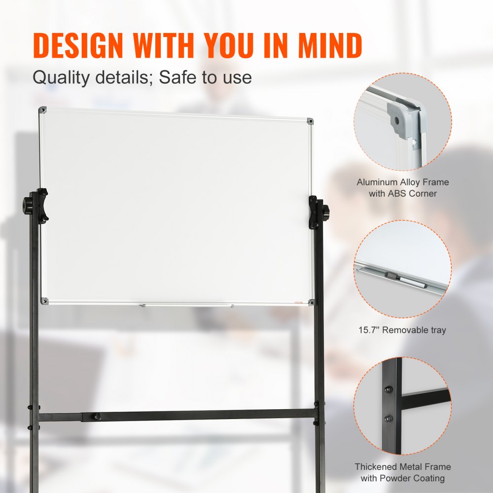 VEVOR Rolling Magnetic Whiteboard, Double-sided Mobile Whiteboard 36x24 ...