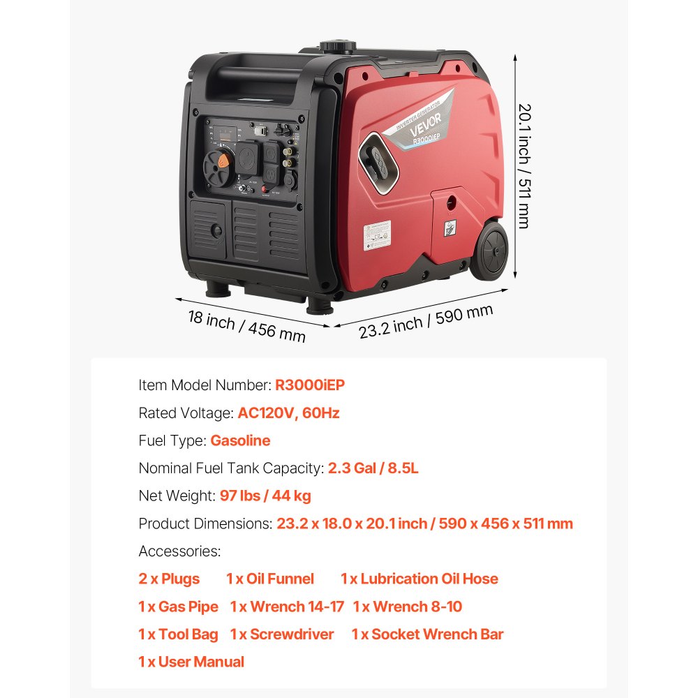 VEVOR Electric Start Inverter Generator – 4200W, AC120V