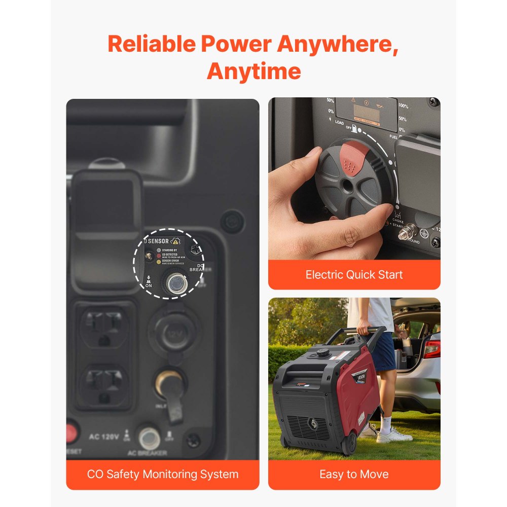 VEVOR Inverter Generator, 4200W Peak Watt Quiet Inverter Generator ...